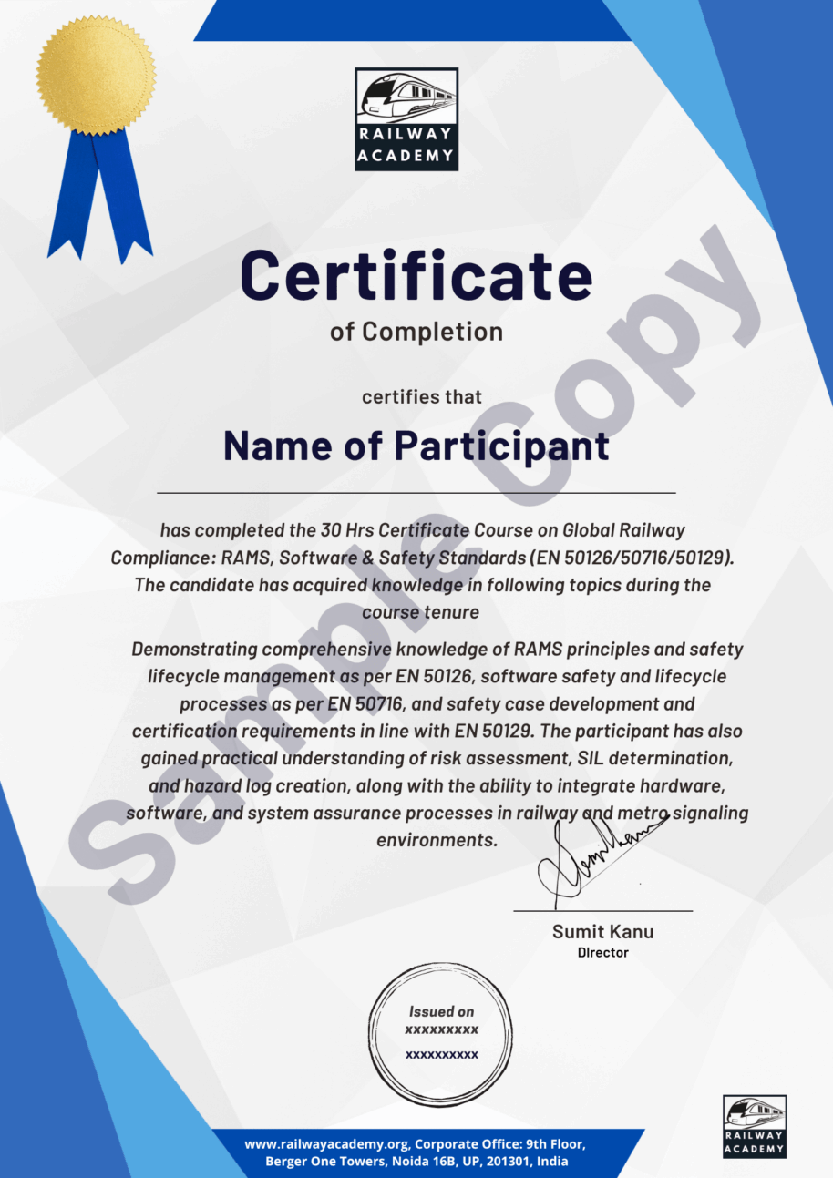 30 Hrs Certificate Course on Global Railway Compliance: RAMS, Software ...